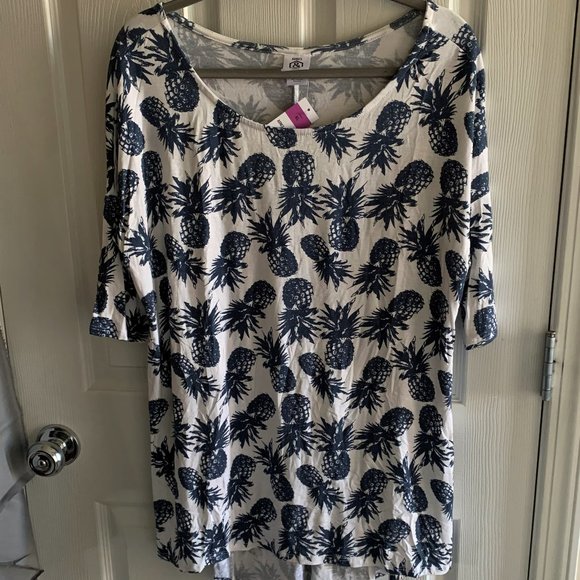 Agnes & Dora | Tops | Agnes Dora Blue Pineapple Print Hilo Top Xl Nwt ...